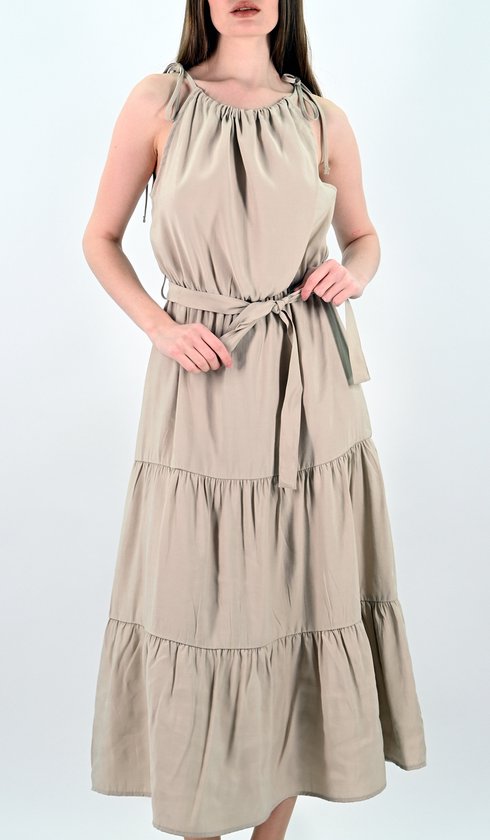 YesMooi - Gelaagde Midi Jurk - Zomerjurk - Beige - XL (42) | bol