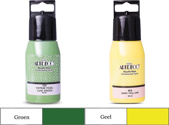 Artdeco 3D Dimensionale Verf Set – 2x50 ml – Groen & Geel – Geschikt ...