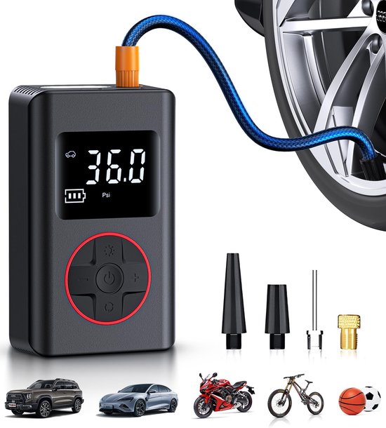 Draagbare Bandenpomp en Luchtcompressor – 150PSI Mini-fietspomp met LED-licht voor... | bol