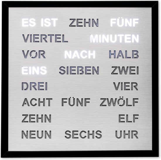 Intertime | Woordklok | Wandklok | 40x40 | Zilver | Duits - mooie klok ...
