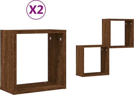 vidaXL Wandrekken kubus 2 stuks - 30x15x30 cm - Bruin eiken Wandkast ...