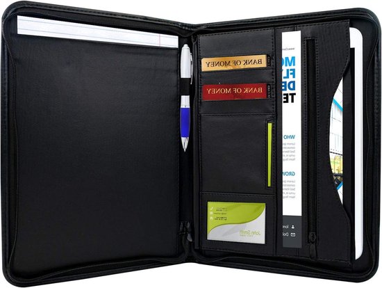 Professionele conferentiemap - A4-documententas - zwart - ledereffect | bol