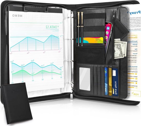 Leren Conferentiemap A4 - Professionele Map voor Notities - Zwart Leder ...