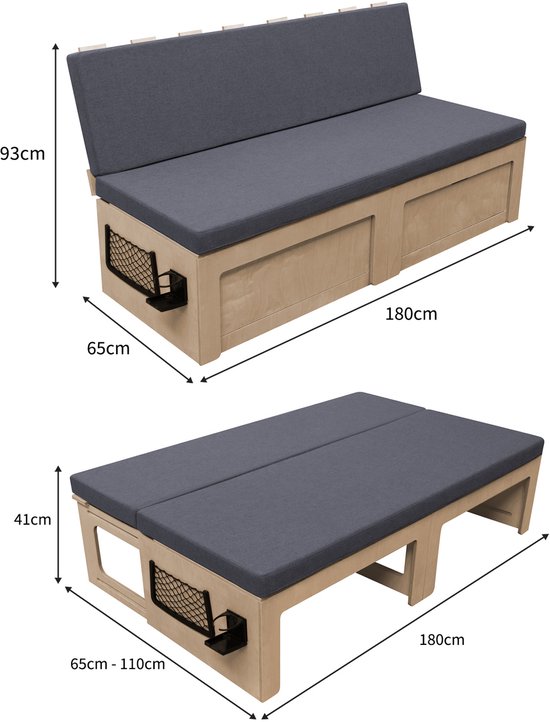 Monster Shop NL Uitschuifbaar Camperbusbed - 8 cm matras, opbergruimte ...