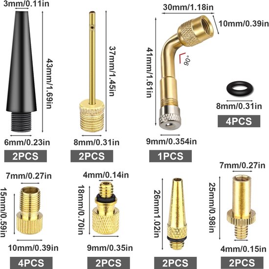 Ventiel adapters set 15 stuks - Fietsventieladapters - Kogelnaalden ...