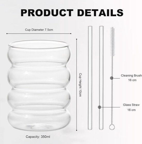 Geribbelde drinkglazenset (2 x 350 ml) - Waterglazen, Cocktailglazen, Universele... | bol