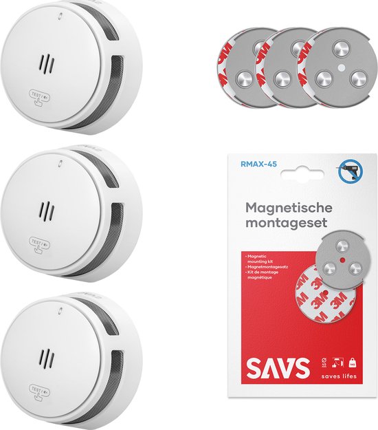 SAVS S10 Rookmelder 3-pack - 3 Rookmelders - 10 jaar batterij - Met ...
