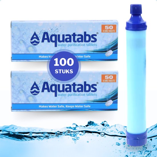 Aquatabs® Originele Waterzuiveringstabletten (2x50 stuks) + Draagbaar ...