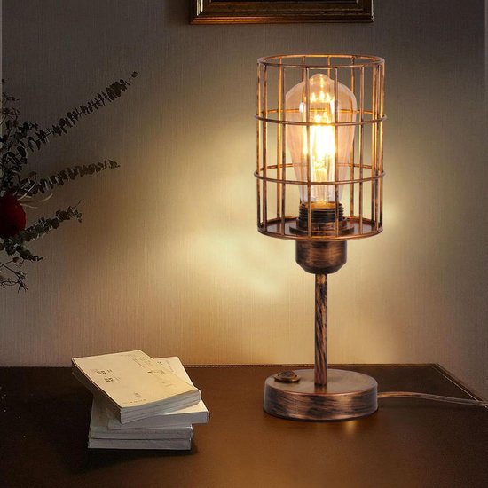 Vintage E27 Tafellamp - Retro Industrieel Design - Metalen Kooi | bol