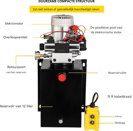 Hydraulische Pomp - Dumptrailer Systeem - 12L Reservoir - 12V | bol