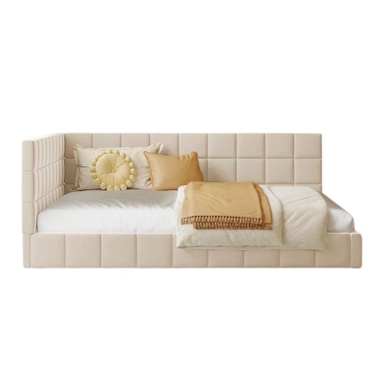 Stemily Bed - Twijfelaar - Slaapbank - Fluwelen Bekleding - Beige ...