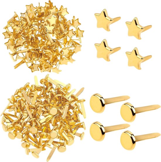 200pcs Mini Brads Paper Fasteners Gold Pattern Clips Scrapbooking Brads ...