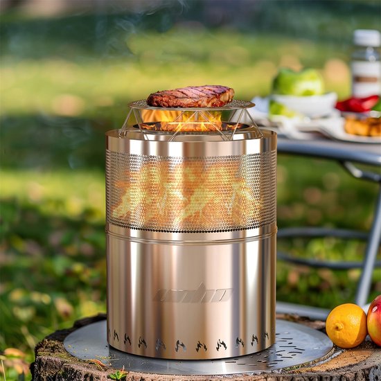 Stainless Steel Fire Pit with Stand - Portable Outdoor Fire Bowl for ...