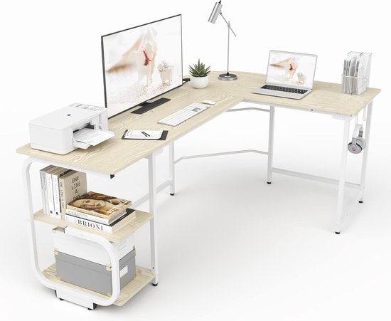 Hoekbureau in L-Vorm met Planken en Hoofdtelefoonhaak - Omkeerbare ...