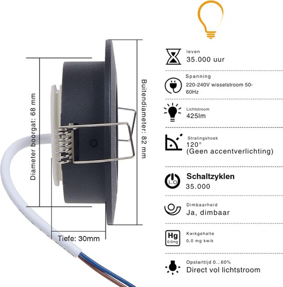 Set Van 10 Dimbare Zwenkbare LED Inbouwspots 5W - Zwart, Neutraal Wit ...