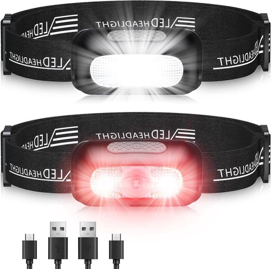 Oplaadbare Hoofdlamp - Superhelder - Waterdicht - 2 stuks - Wit & Rood | bol
