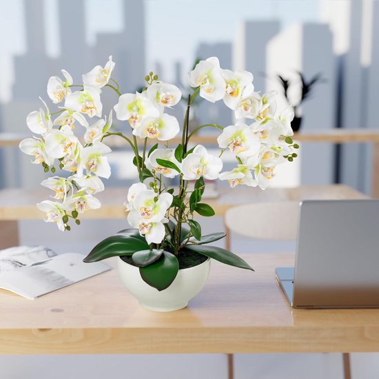 Goodivery ® Kunstbloem orchidee groot (56 cm) in hoogglans keramische ...