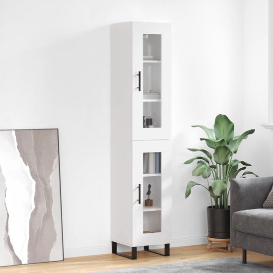 vidaXL Hoge kast - 34,5x34x180 cm - Hoogglans wit Hoge Kast - Kast ...