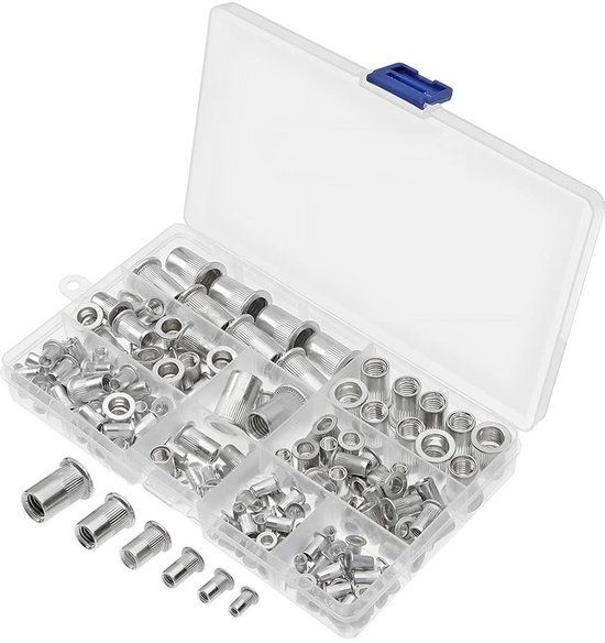 165 stuks metrische klinkmoeren platte kop aluminium M3 M4 M5 M6 M8 M10 - schroefdraad... | bol