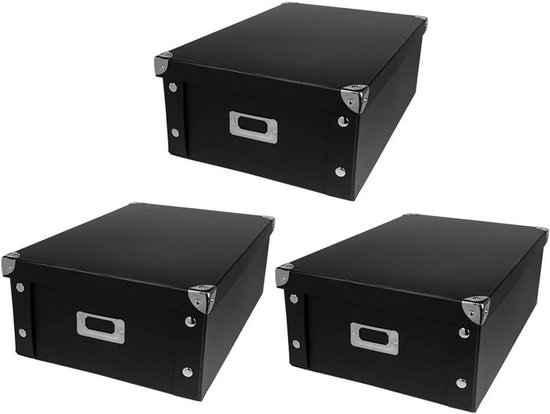 Set van 3 opvouwbare opbergdozen met deksel - 16 liter elk - zwart | bol