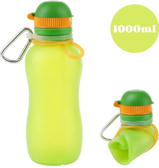 Groene Waterfles 1 liter - Opvouwbare Siliconen Drinkfles - Bidon ...
