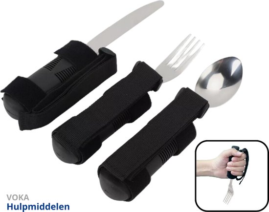 Bestek set met bandje - Verdikt handvat - Verdikt bestek - Reuma - Voor ...