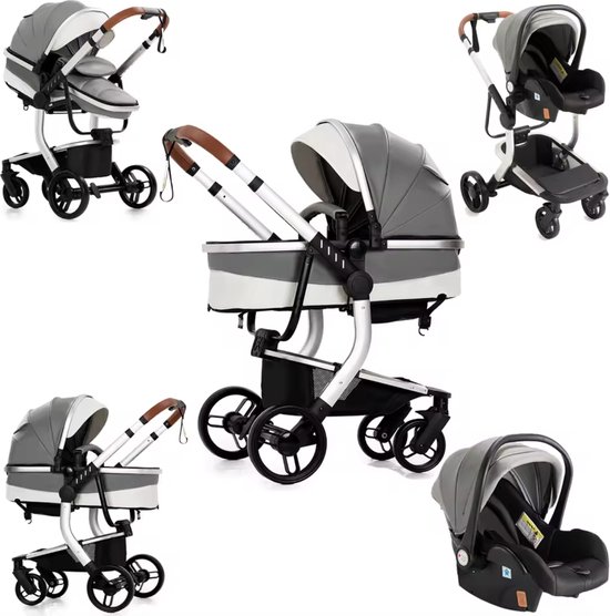 J&R Kinderwagen 3 in 1 - PU leer Kinderwagen - Bedje - Buggy ...