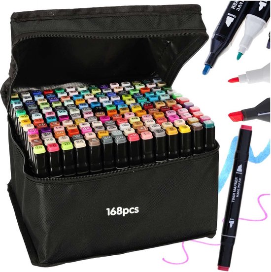 Twinmarkers 168 Stuks - Professionele Alcohol Markers - Dubbelzijdige ...
