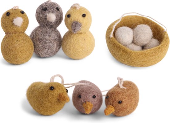 Pasen Decoratie | Vogeltjes, kuikentjes en nestje vilten paastak decoratie - set van 7... | bol