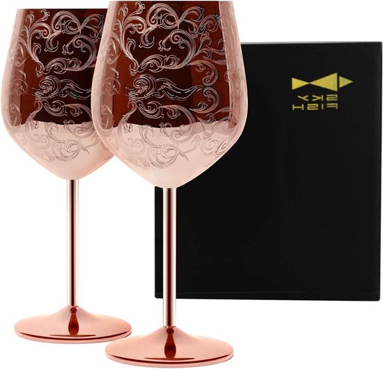 SKYFISH Roestvrijstalen wijnglazen - elegante barok stijl - set van 2 - 480ml - rvs | bol