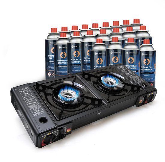 Eurocatch 2 pits Kooktoestel op Gas - incl 20 Butaan Gasbussen - Gas ...