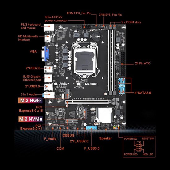 Moederbord B365M K voor LGA1151 CPU M ATX 32GB DDR4 PCI Express 16X M.2 NVme NGFF 2280 | bol
