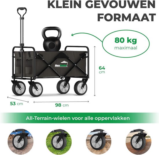 Bolderkar voor Tuin en Strand - Opvouwbare Transportwagen met Draaibare ...