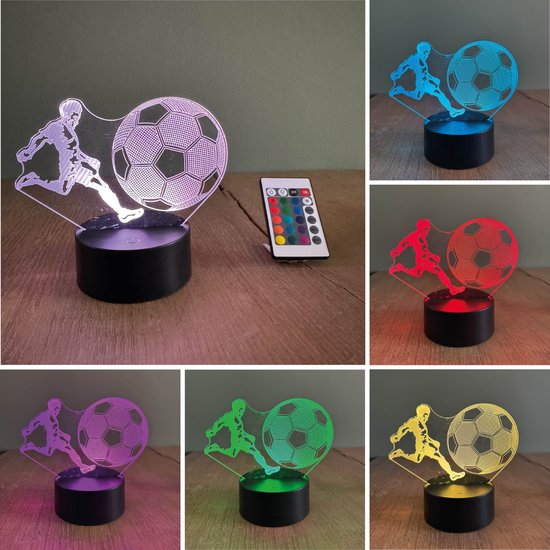 Klarigo® Nachtlamp – Voetballer - 3D LED Lamp Illusie – 16 Kleuren ...