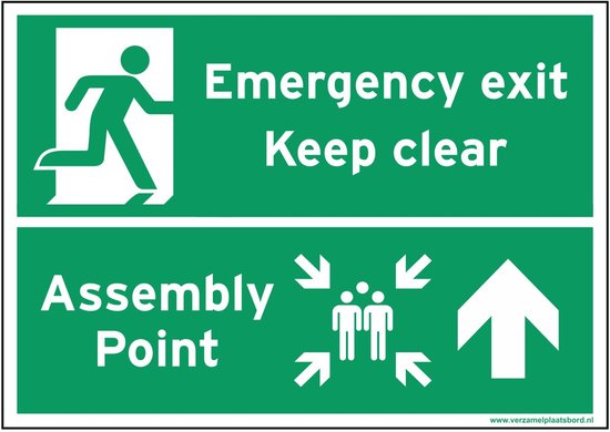 Emergency exit keep clear - assembly point straight ahead 420x297 mm ...