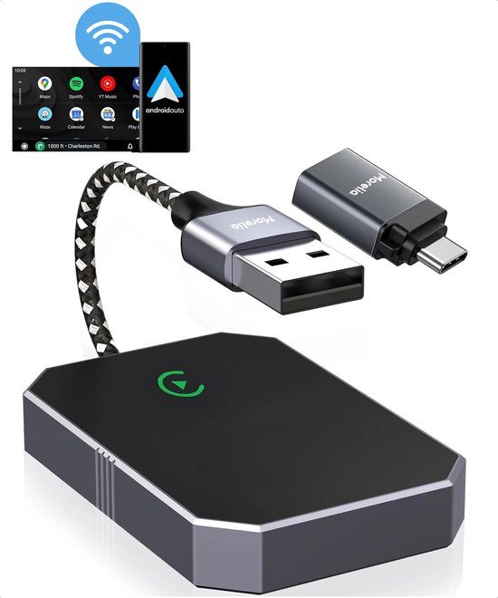 Morelia® Draadloos ANDROID AUTO Dongle -USB & USB-C - Zwart | bol