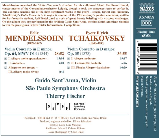 Mendelssohn/Tchaikovsky: Violin Concertos, Guido Sant'anna | Muziek | bol