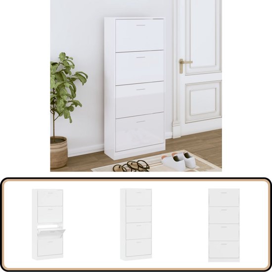 vidaXL Schoenenkast - Hoogglans Wit - 63x24x147 cm Schoenenkast - Kast ...