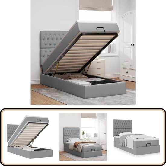 vidaXL Ottoman bed met matras - 100x200cm - lichtgrijs Poefbed ...