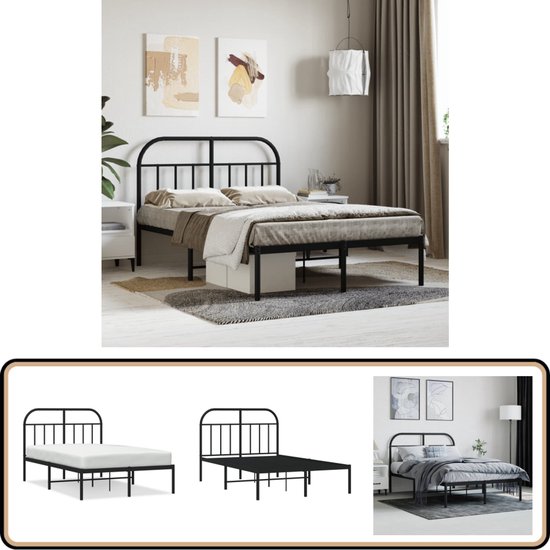 vidaXL Bedframe - Metaal - Zwart - 120x200 cm Robuust Bed Frame ...