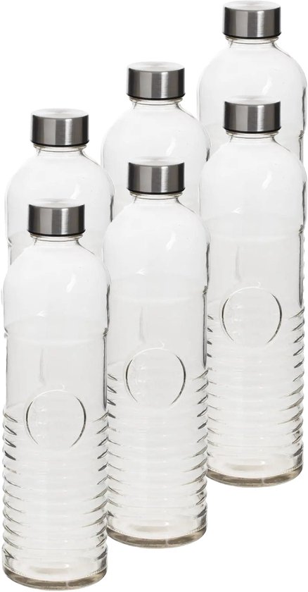 5Five Waterfles - 6x -1 liter - gehard ribbel glas - D8 x H29 cm ...