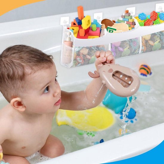 Bath Toy Storage Net with 4 Adhesive Hooks - Shower Toy Organizer for ...