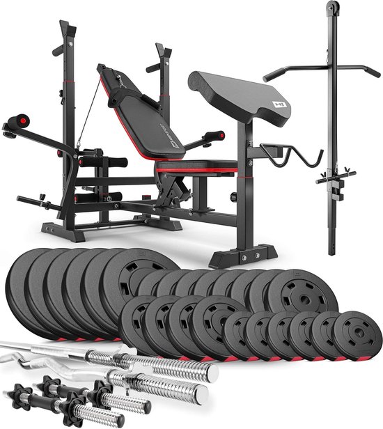 Hop-Sport Halterbank HS-1075 - Krachtstation met gewichten - 135 kg | bol