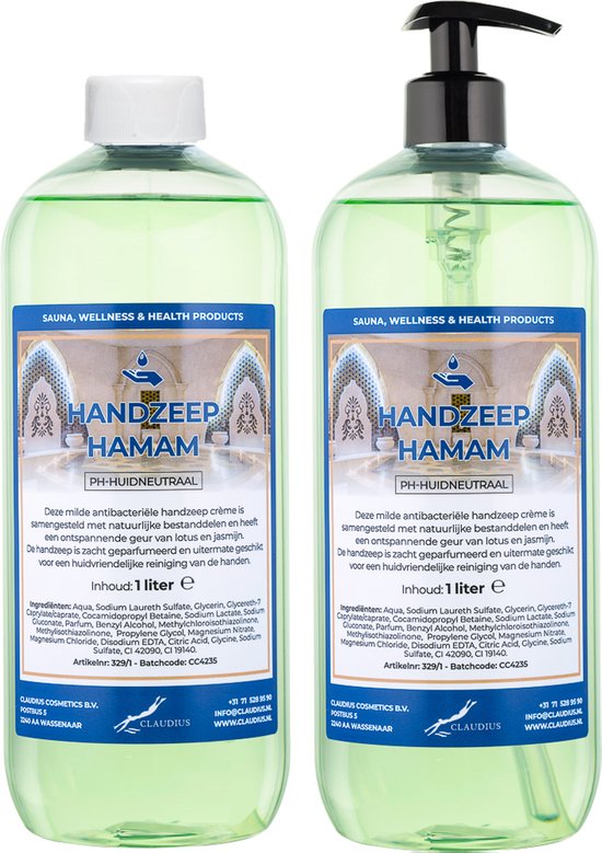 Handzeep Hamam 1 liter - met gratis pomp - set van 2 stuks | bol