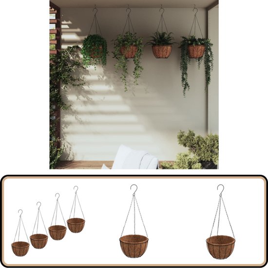 vidaXL Hangende Plantenmanden - Set van 4 - Kokosvezel Hangende Plantenbak - Hangende... | bol