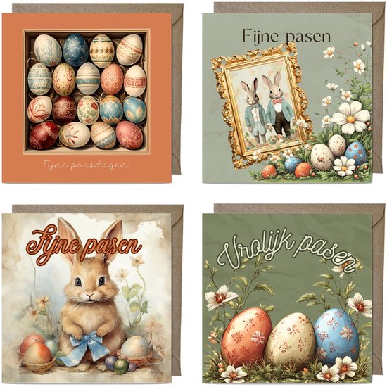 20 Luxe Vierkante Vrolijk Pasen Wenskaarten - Paaskaarten - 13,5x13,5cm ...