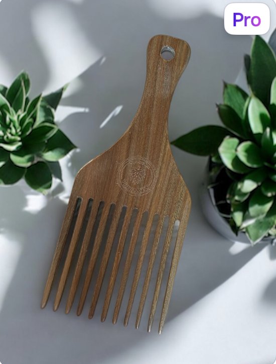 Afro Comb Wood - Hair Pick - Groen Sandelhout - Krullend Haar - Anti-statisch | bol
