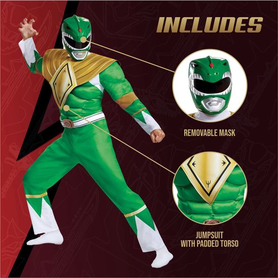 Disguise Officieel Deluxe Muscle Green Power Rangers kostuum voor ...