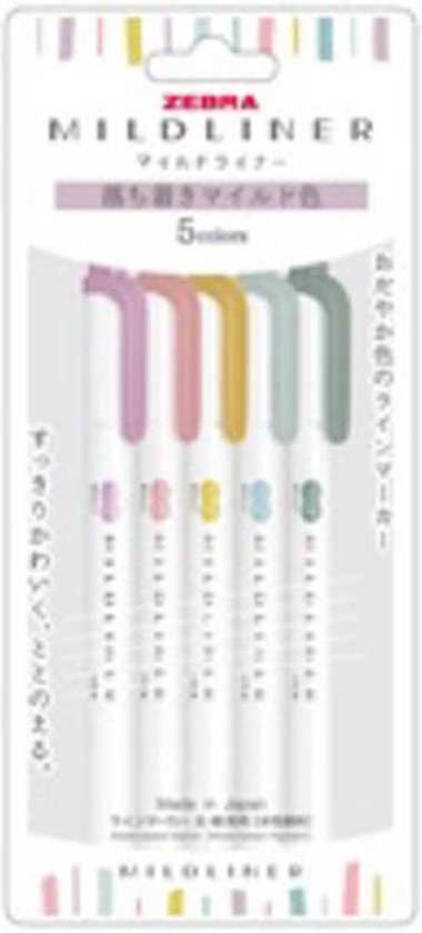 Zebra Mildliner Double Sided Highlighter - Set van 5 Calm Pastel Colors ...