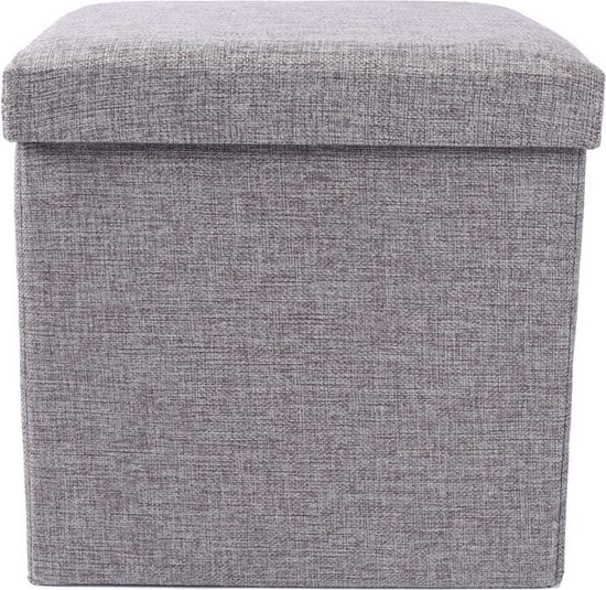 Poef met Opbergruimte - Grijs - 38 x 38 x 37 cm - Voetenbank - Opberg ...